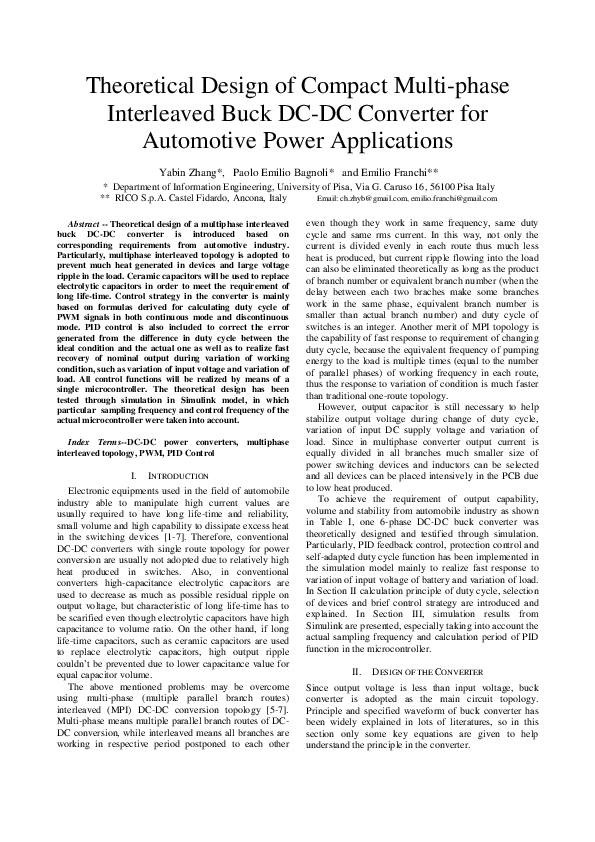 (PDF) Theoretical design of compact multi-phase interleaved buck DC-DC converter for automotive ...