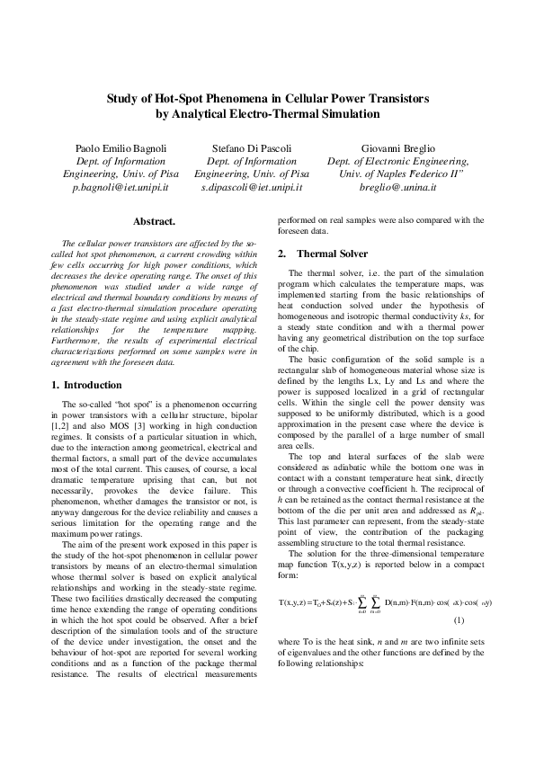 (PDF) Study of Hot-spot Phenomena in Cellular Power Transistors by ...