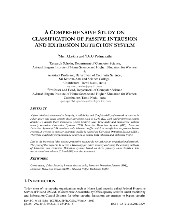 (PDF) A Comprehensive Study on Classification of Passive Intrusion and Extrusion Detection System