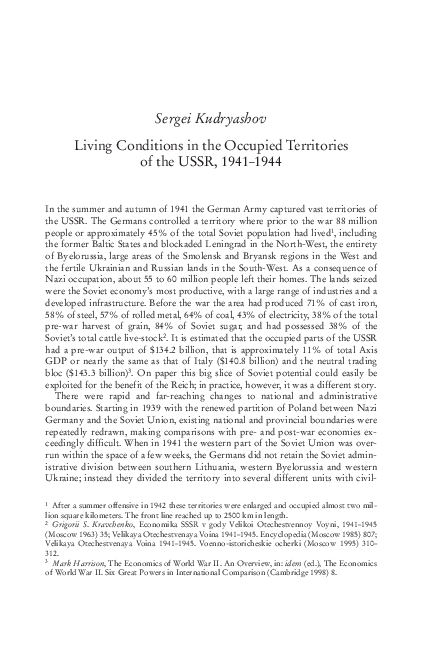 (PDF) Living Conditions in the Occupied Territories of the USSR, 1941–1944
