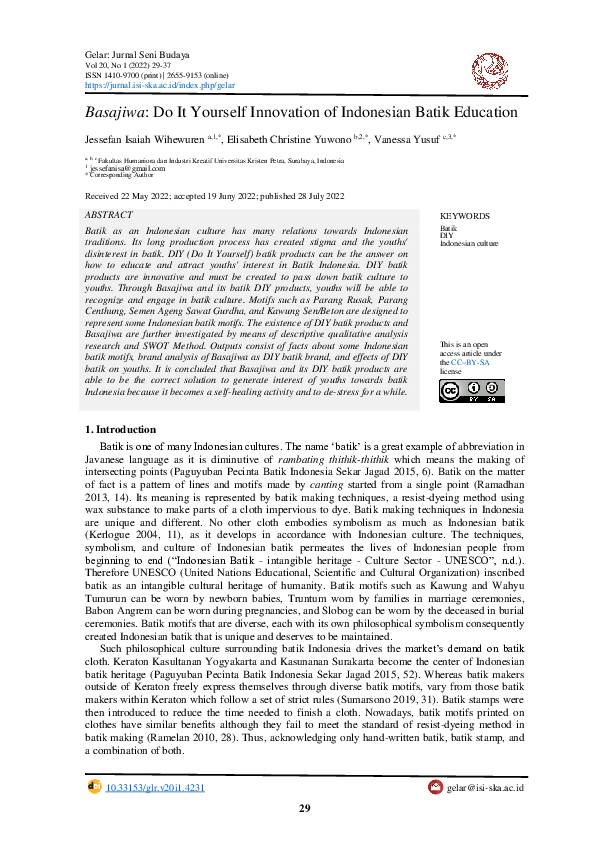 (PDF) Basajiwa: Do It Yourself Innovation of Indonesian Batik Education ...