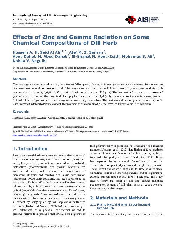 (PDF) Effects of Zinc and Gamma Radiation on Some Chemical Compositions ...