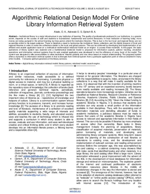Pdf Algorithmic Relational Design Model For Online Library Information Retrieval System