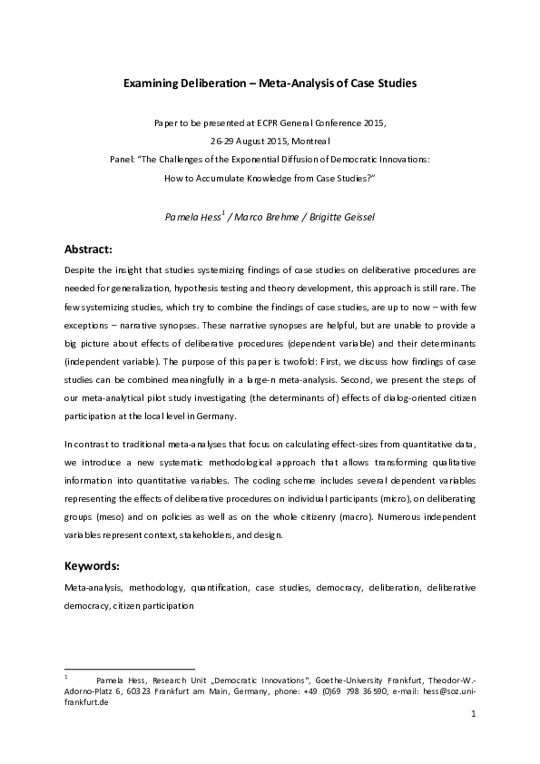 (PDF) Panel: "The Challenges of the Exponential Diffusion of Democratic Innovations: How to ...