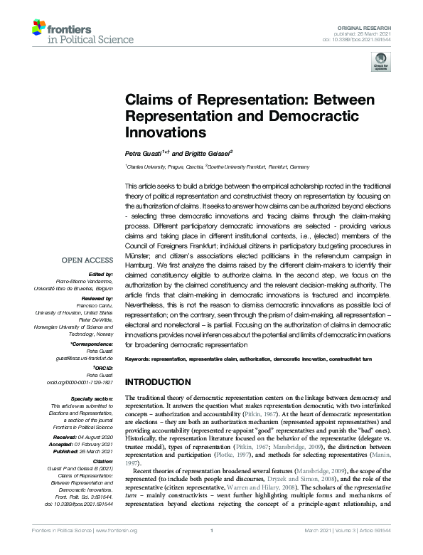 (PDF) Claims of Representation: Between Representation and Democratic ...