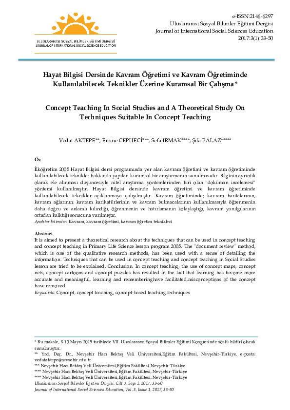 (PDF) Concept teaching ın social studies and a theoretical study on ...