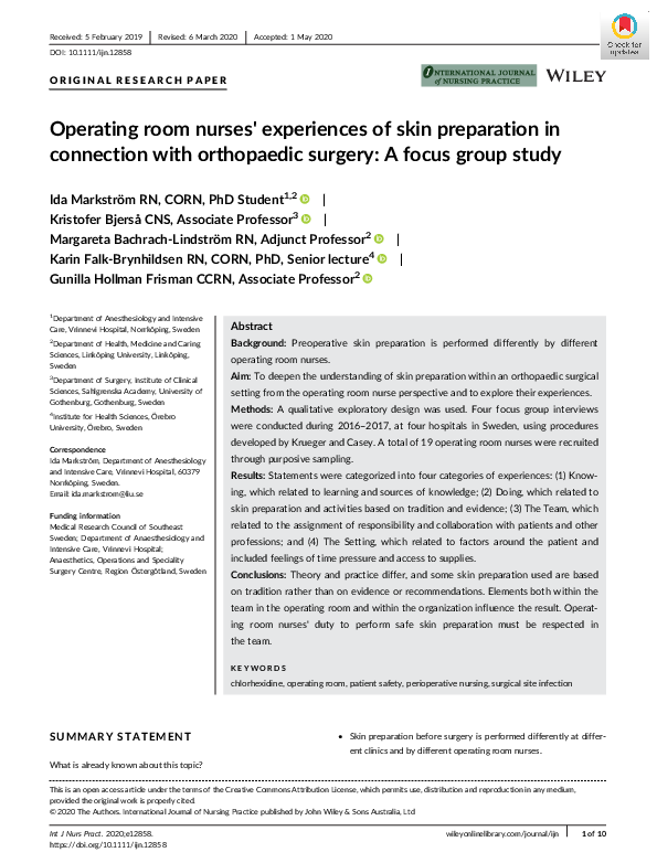 (PDF) Operating room nurses' experiences of skin preparation in ...