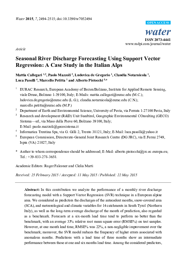 (PDF) Seasonal River Discharge Forecasting Using Support Vector Regression: A Case Study in the ...