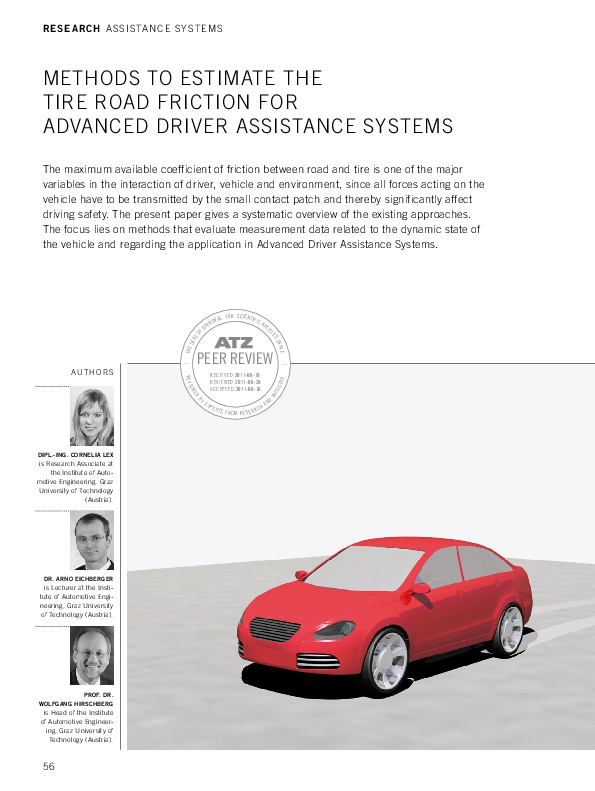 Pdf Methods To Estimate The Tire Road Friction For Advanced Driver Assistance Systems