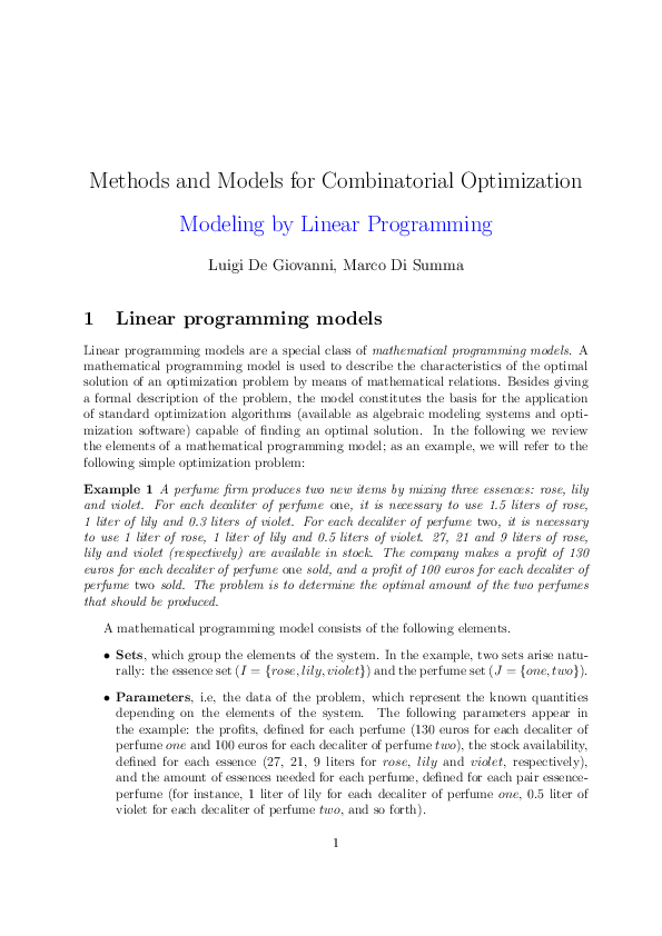 (PDF) Methods and Models for Combinatorial Optimization Modeling by Linear Programming