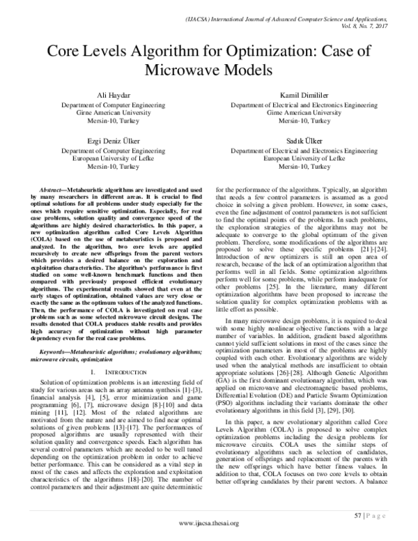 (PDF) Core Levels Algorithm for Microwave Optimization