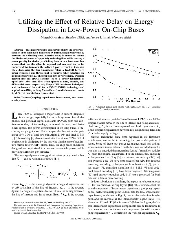 Pdf Utilizing The Effect Of Relative Delay On Energy Dissipation In Low Power On Chip Buses