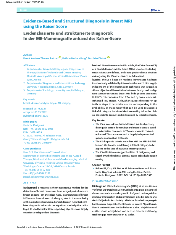 (PDF) Evidence-Based and Structured Diagnosis in Breast MRI using the ...