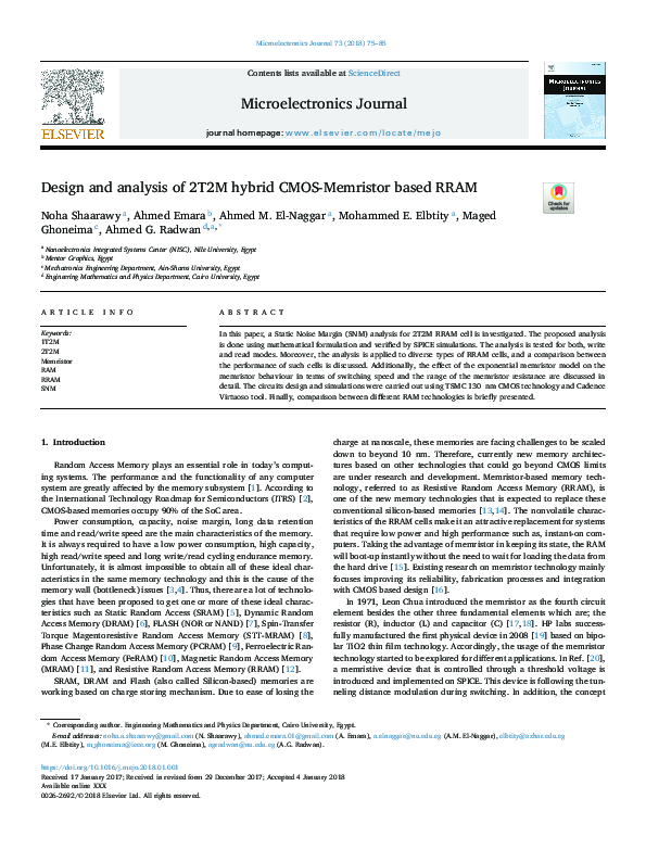 (PDF) Design and analysis of 2T2M hybrid CMOS-Memristor based RRAM