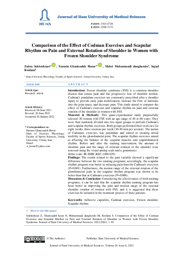 (PDF) Comparison of the Effect of Codman Exercises and Scapular Rhythm ...