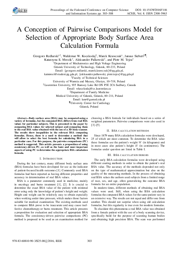 (PDF) A Conception of Pairwise Comparisons Model for Selection of Appropriate Body Surface Area ...
