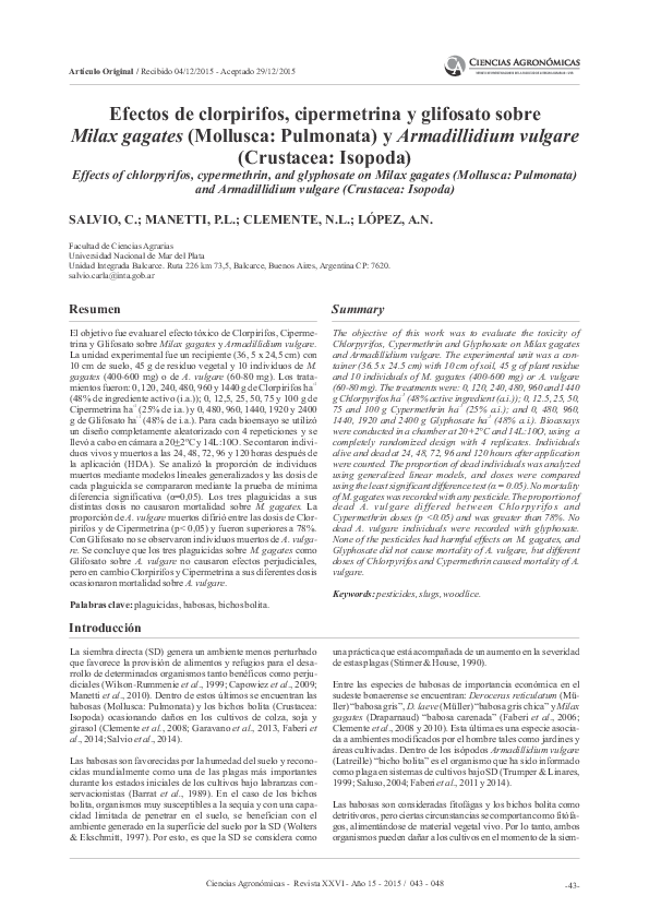 (PDF) Effects of chlorpyrifos, cypermethrin, and glyphosate on Milax ...