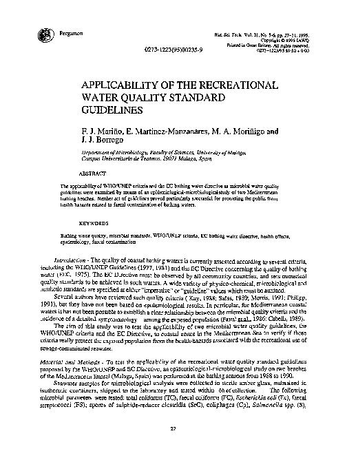 (PDF) Applicability of the recreational water quality standard guidelines