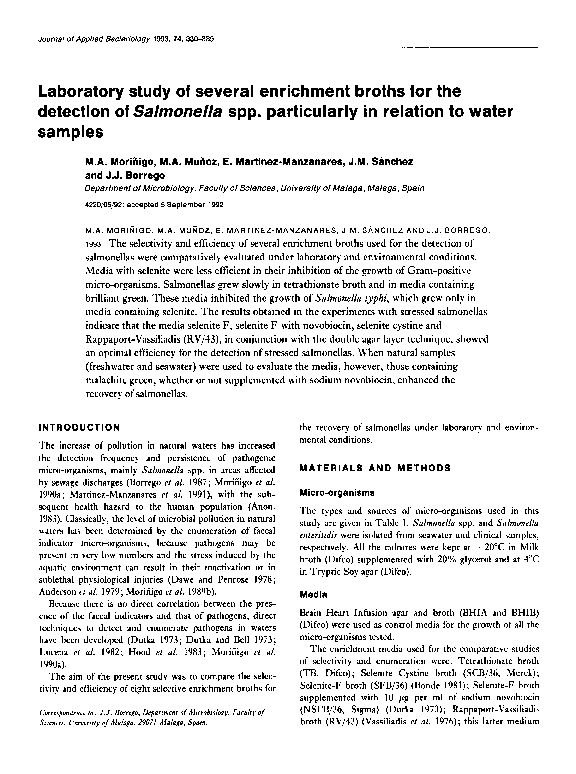 (PDF) Laboratory study of several enrichment broths for the detection of Salmonella spp ...