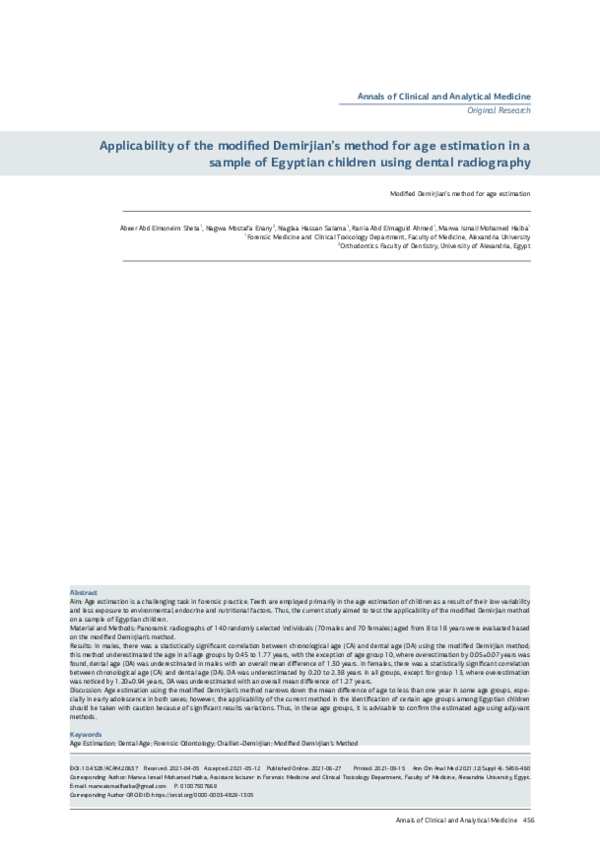 Pdf Applicability Of The Modified Demirjians Method For Age Estimation In A Sample Of