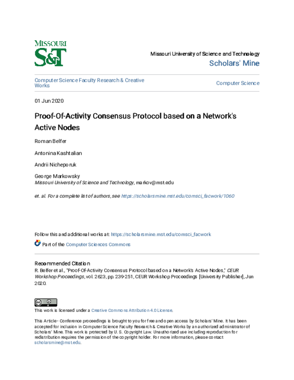 (PDF) Proof-Of-Activity Consensus Protocol based on a Network's Active ...