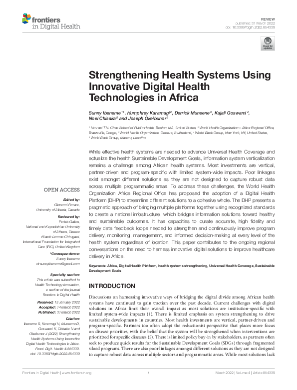 (PDF) Strengthening Health Systems Using Innovative Digital Health Technologies in Africa