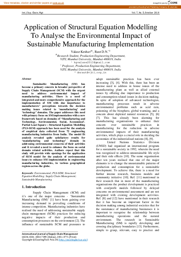 (PDF) Application of Structural Equation Modelling To Analyse the Environmental Impact of ...