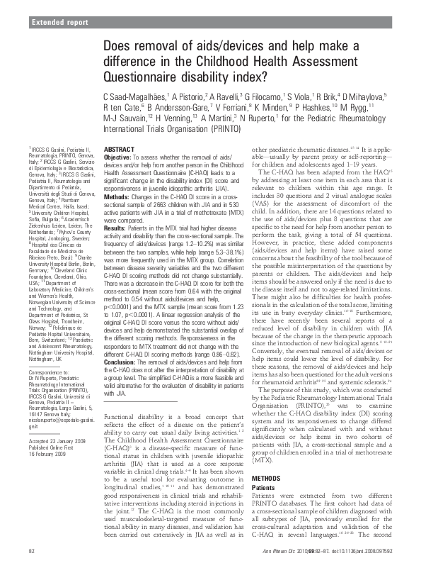(PDF) Does removal of aids/devices and help make a difference in the ...