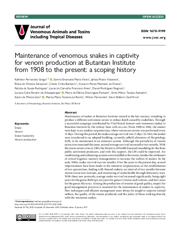 (PDF) Maintenance of venomous snakes in captivity for venom production ...