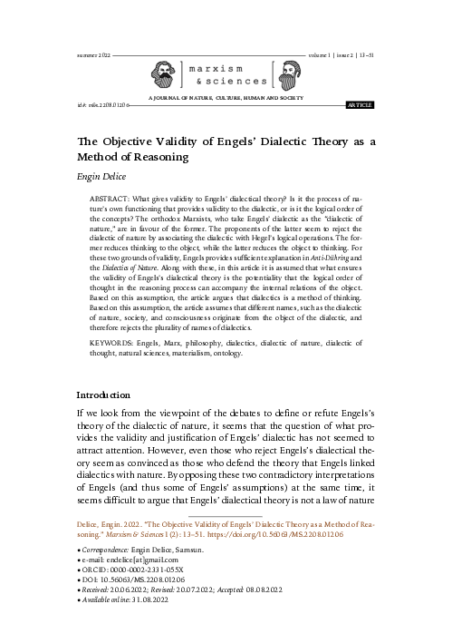 (PDF) The objective validity of Engels' dialectic theory as a method of ...