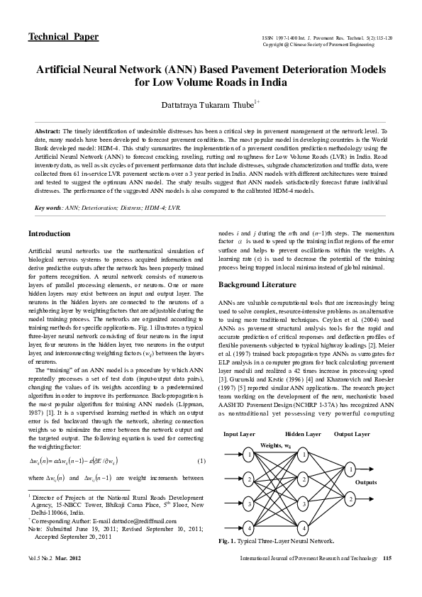 Pdf Artificial Neural Network Ann Based Pavement Deterioration Models For Low Volume Roads