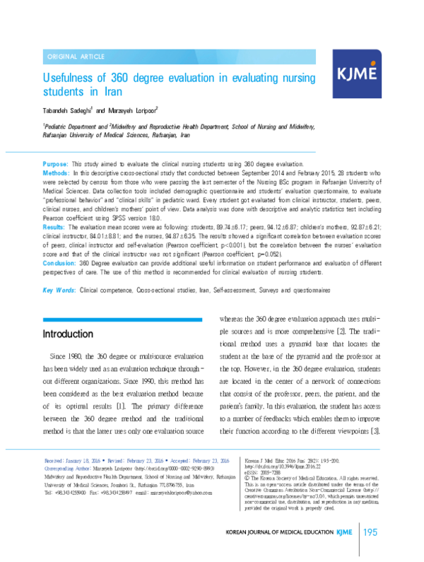 (PDF) Usefulness of 360 degree evaluation in evaluating nursing students in Iran