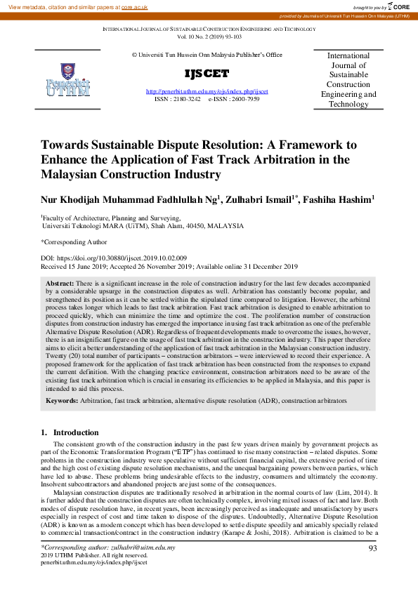 (PDF) Towards Sustainable Dispute Resolution: A Framework to Enhance ...