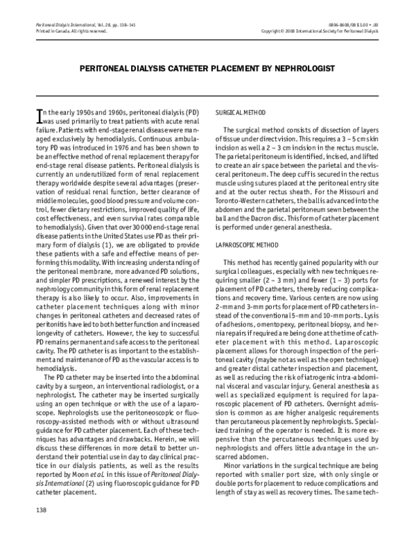(PDF) Peritoneal Dialysis Catheter Placement by Nephrologist