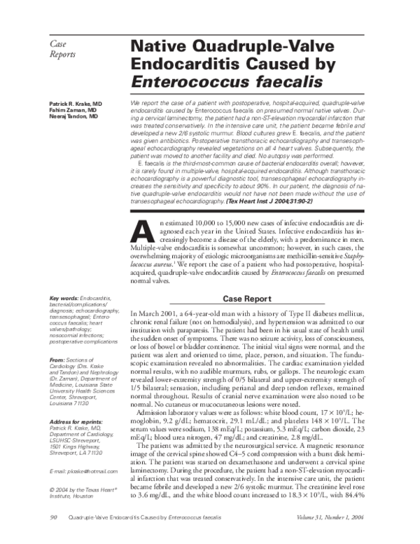 (PDF) Native quadruple-valve endocarditis caused by Enterococcus faecalis