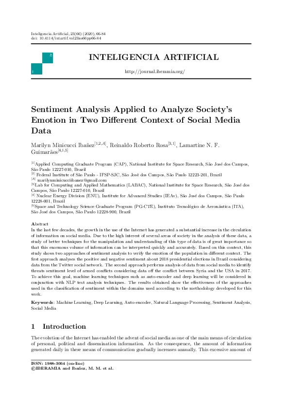 (PDF) Sentiment Analysis Applied to Analyze Society's Emotion in Two Different Context in Social ...