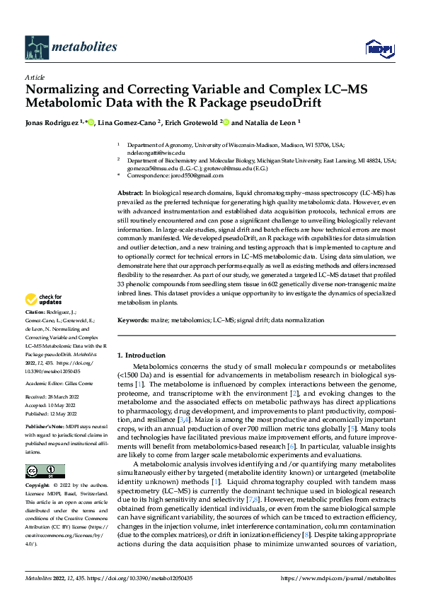 Pdf Normalizing And Correcting Variable And Complex Lcms Metabolomic Data With The R Package