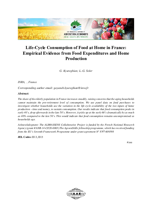 (PDF) Life-Cycle Consumption of Food at Home in France: Empirical ...