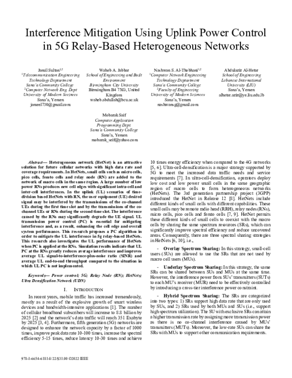 (PDF) Interference Mitigation Using Uplink Power Control in 5G Relay-Based Heterogeneous Networks