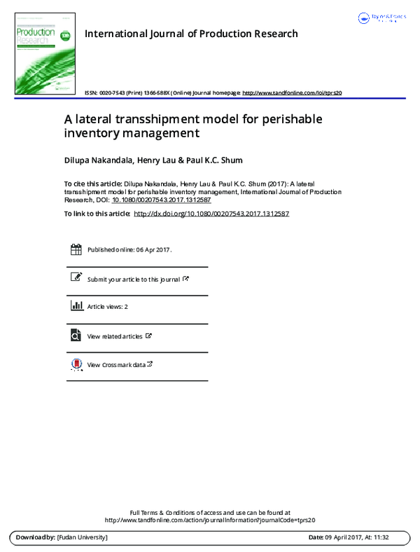 Pdf A Lateral Transshipment Model For Perishable Inventory Management
