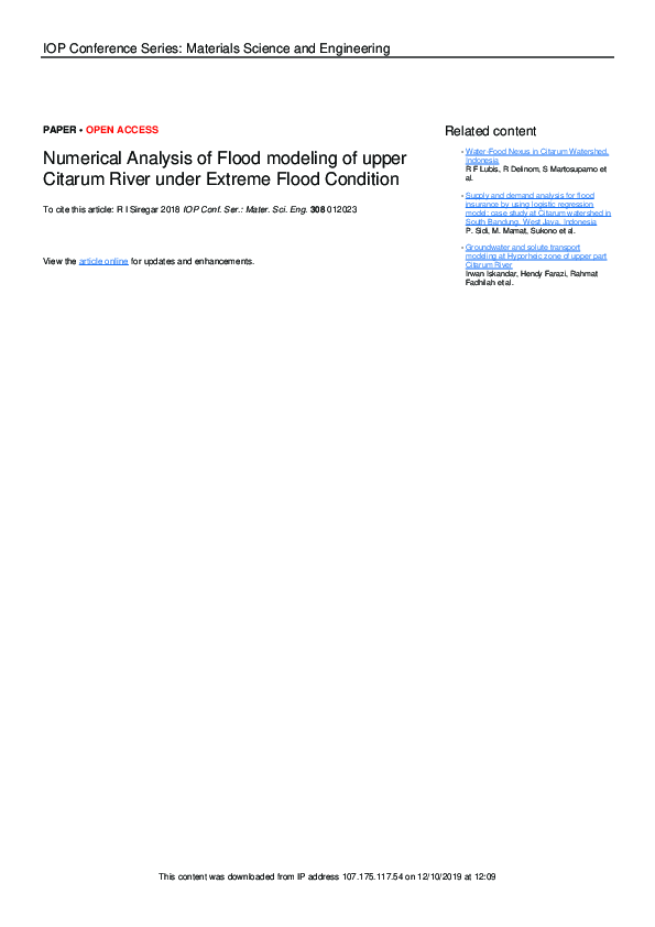 (PDF) Numerical Analysis of Flood modeling of upper Citarum River under Extreme Flood Condition