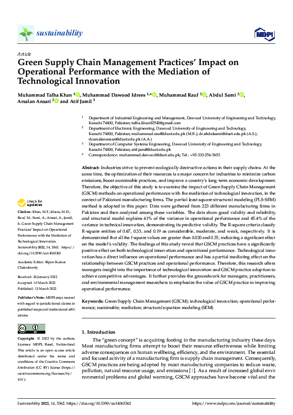 (PDF) Green Supply Chain Management Practices’ Impact on Operational Performance with the ...