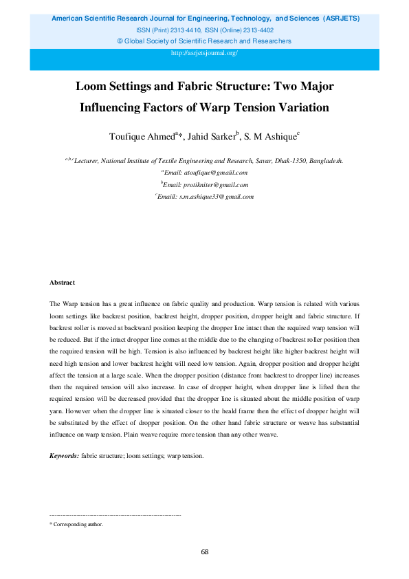 (PDF) Loom Settings and Fabric Structure: Two Major Influencing Factors ...