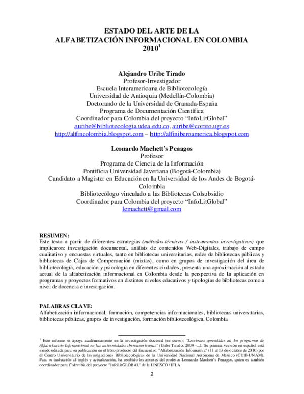 (PDF) Informe-Estado del Arte de la Alfabetización Informacional en ...