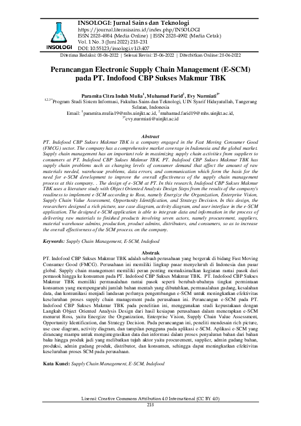 (PDF) Perancangan Electronic Supply Chain Management (E-SCM) pada PT. Indofood CBP Sukses Makmur TBK