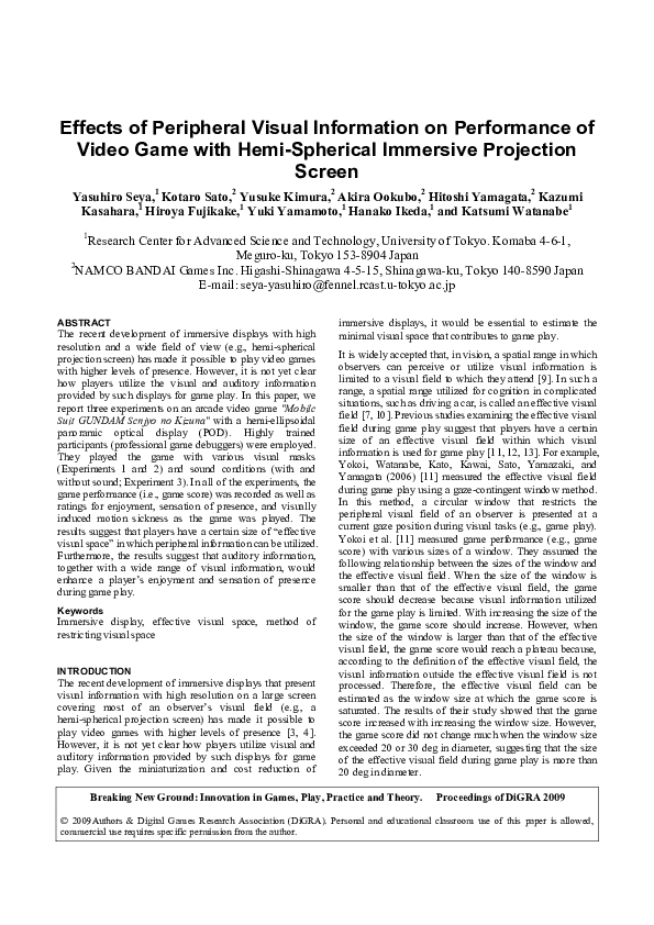(PDF) Effects of Peripheral Visual Information on Performance of Video Game with HemiSpherical ...