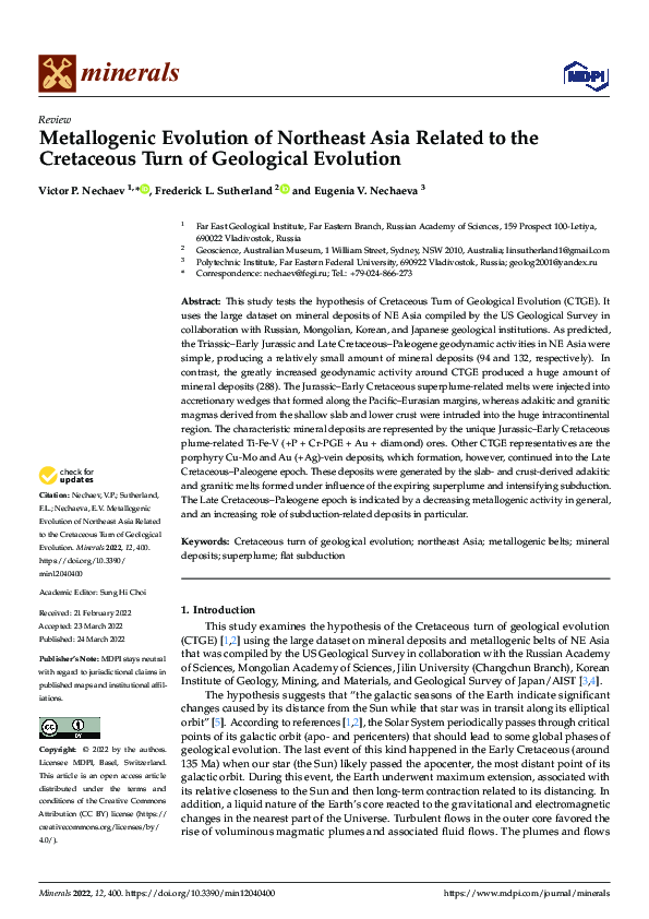(PDF) Metallogenic Evolution of Northeast Asia Related to the ...