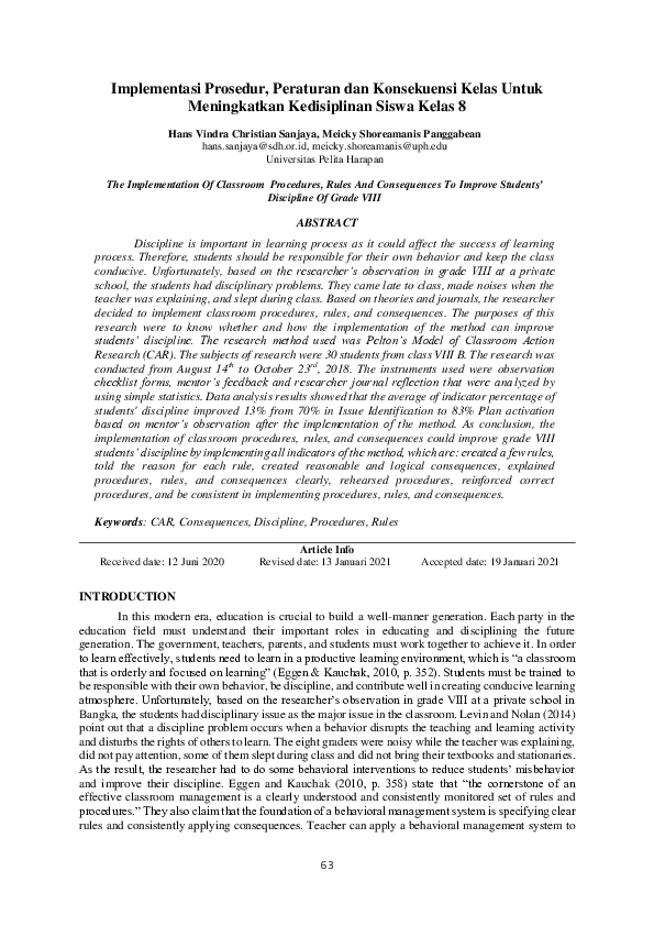 (PDF) Implementasi Prosedur, Peraturan dan Konsekuensi Kelas Untuk Meningkatkan Kedisiplinan ...