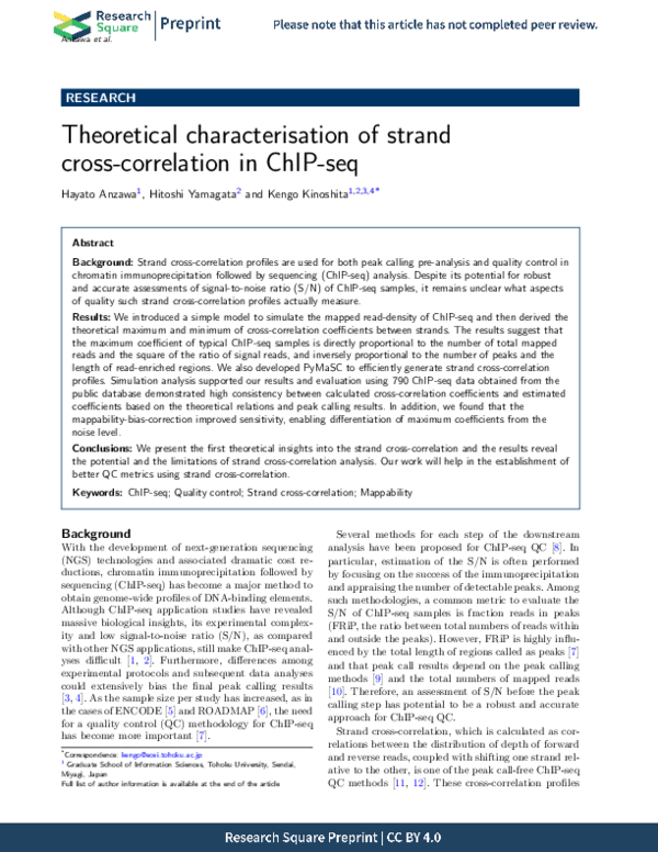 (PDF) Theoretical characterisation of strand cross-correlation in ChIP-seq | Hitoshi Yamagata ...