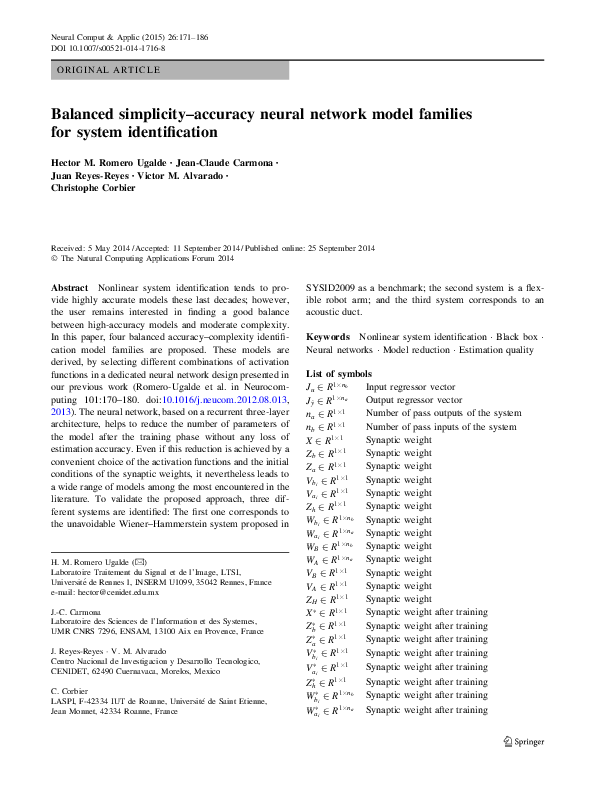 (PDF) Balanced simplicity–accuracy neural network model families for system identification